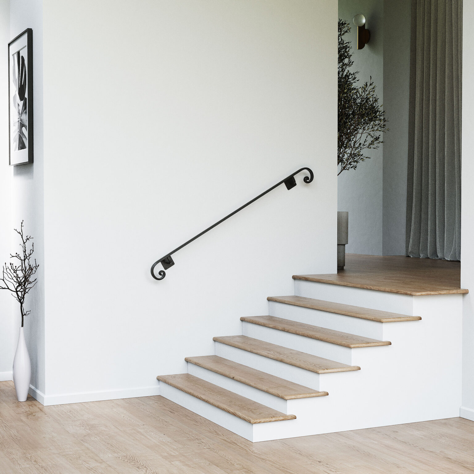Indoor Traditional Stair Handrail with Scrolled Ends | StairHandrail.com