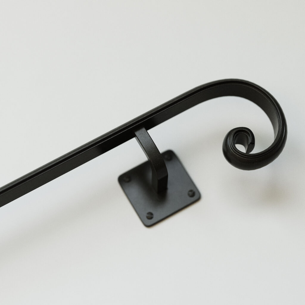 Rustic Stair Handrail with Scrolled Ends | StairHandrail.com