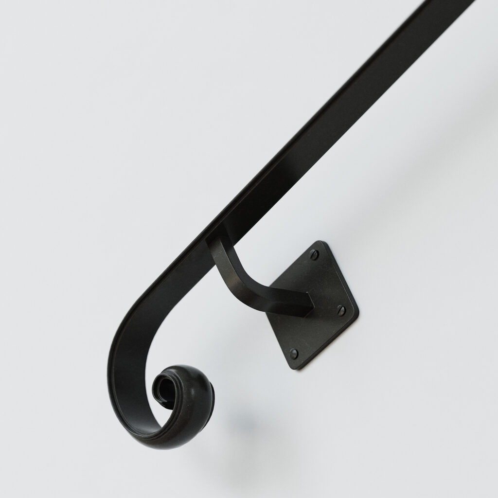 Rustic Stair Handrail with Scrolled Ends | StairHandrail.com